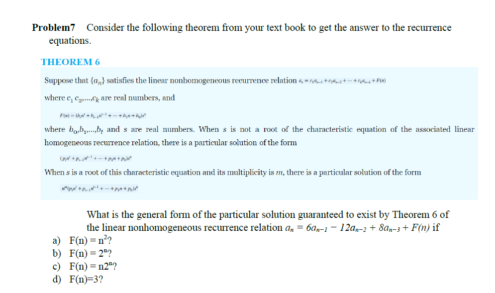 Solved Problem7 Consider the following theorem from your | Chegg.com