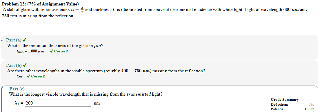 Solved Problem 13: (7% ﻿of Assignment Value)A slab of glass | Chegg.com