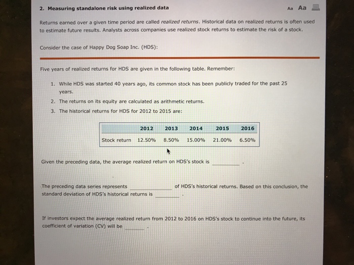 Solved Measuring standalone risk using realized data | Chegg.com