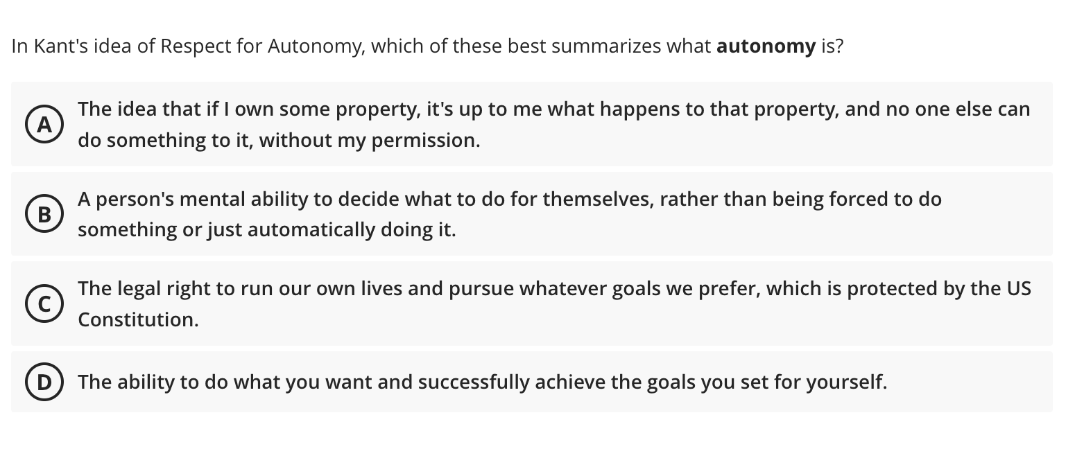 Solved According to Kant's idea of Respect for Autonomy, the | Chegg.com