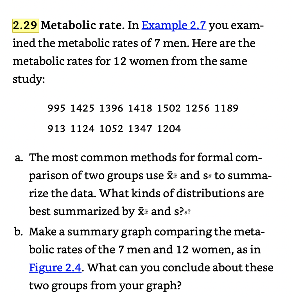 Solved 2.29 Metabolic rate. In Example 2.7 you exam- ined | Chegg.com
