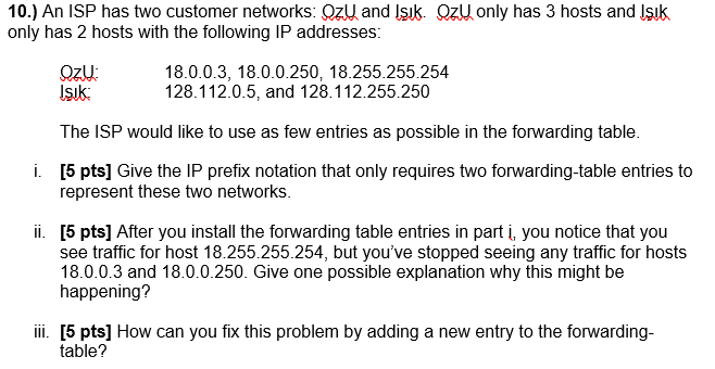 Solved 0.) An ISP has two customer networks: QzU and Isيk. | Chegg.com