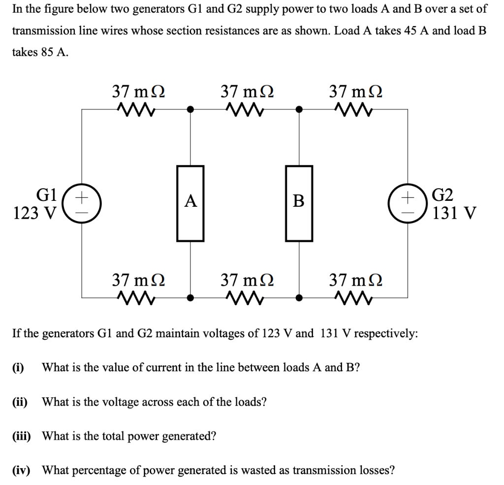 Solved In the figure below two generators G1 and G2 supply | Chegg.com