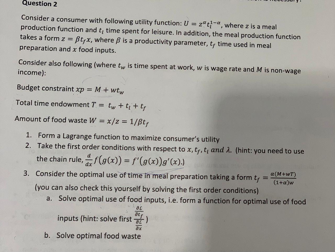 Solved Consider a consumer with following utility function: | Chegg.com