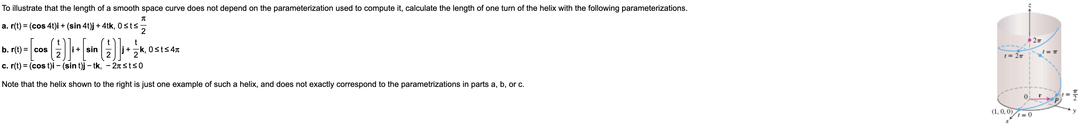 Solved a. r(t)=(cos4t)i+(sin4t)j+4tk,0≤t≤2π b. r(t) c. | Chegg.com