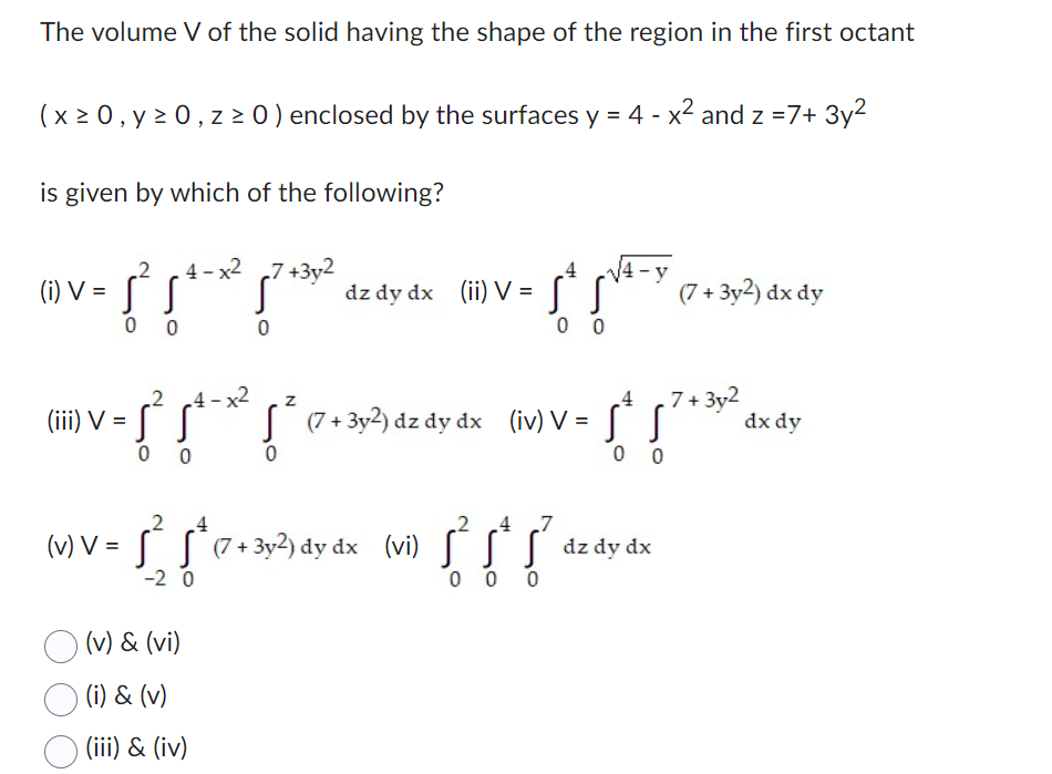 Solved The volume V of the solid having the shape of the | Chegg.com