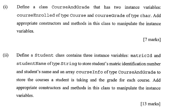 Solved (a) Figure Q5(a) shows a course class definition | Chegg.com