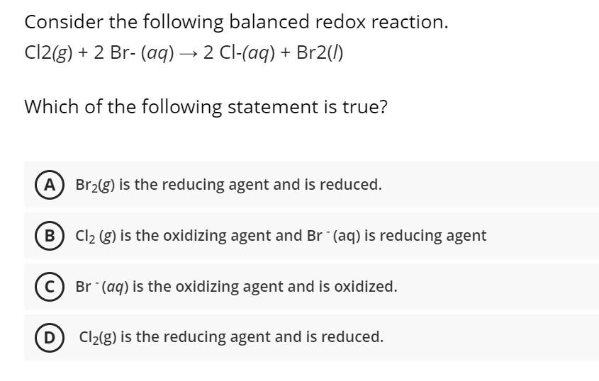 Solved Consider the following balanced redox reaction. | Chegg.com | Chegg.com