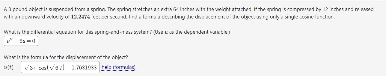 Solved A 8 ﻿pound object is suspended from a spring. The | Chegg.com