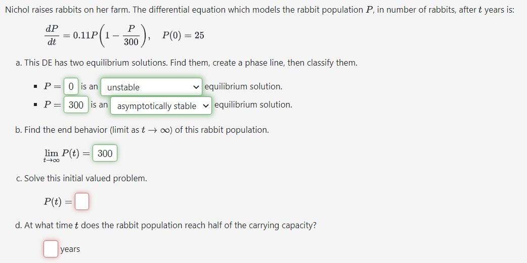 Solved Nichol raises rabbits on her farm. The differential | Chegg.com