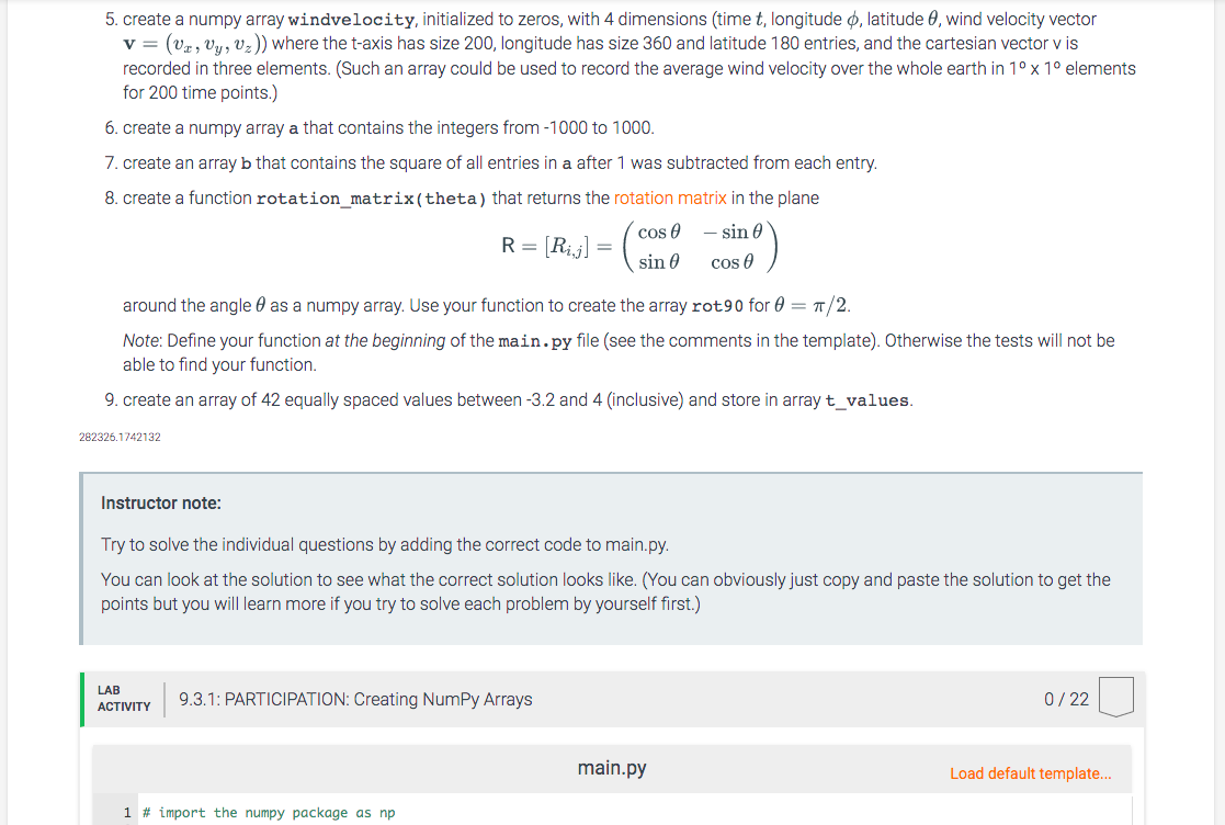 Solved 9.3 PARTICIPATION: Creating NumPy Arrays In this | Chegg.com