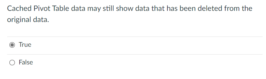 Solved Cached Pivot Table data may still show data that has | Chegg.com