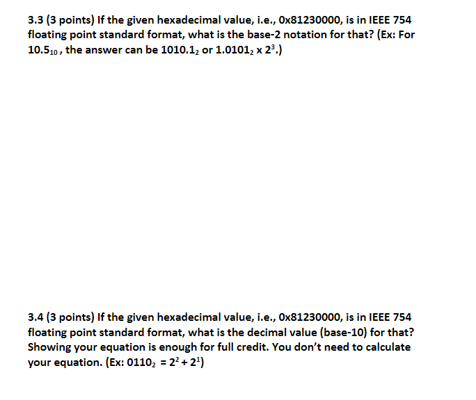 Solved 3.3 (3 points) If the given hexadecimal value, i.e., | Chegg.com