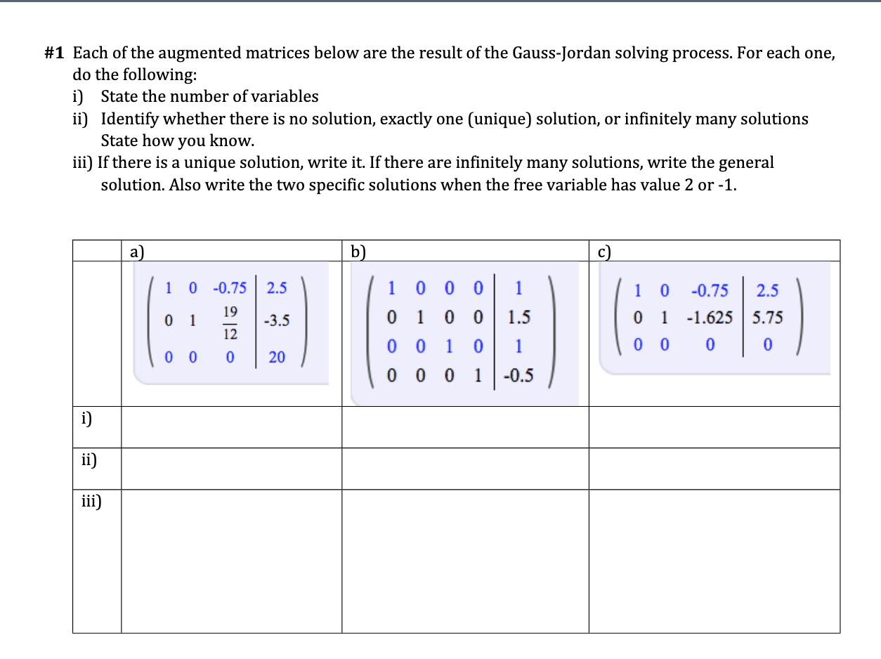Solved #1 Each of the augmented matrices below are the | Chegg.com