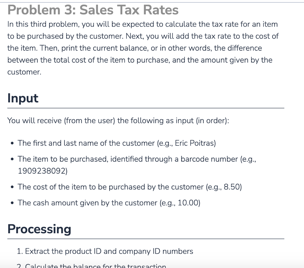 Solved Problem 3: Sales Tax Rates In this third problem, you | Chegg.com