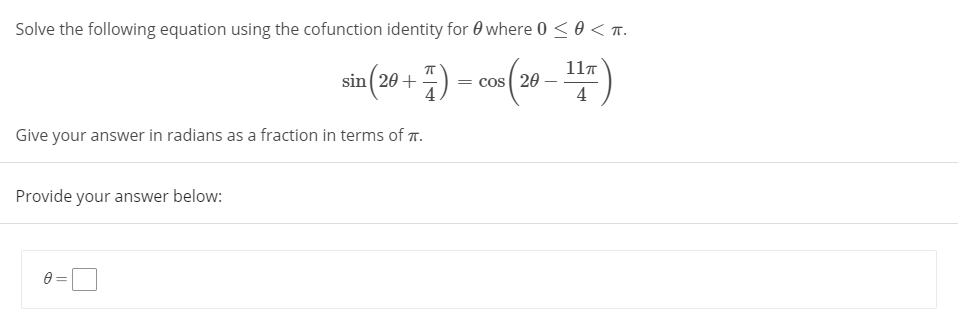 Solved Solve the following equation using the cofunction | Chegg.com