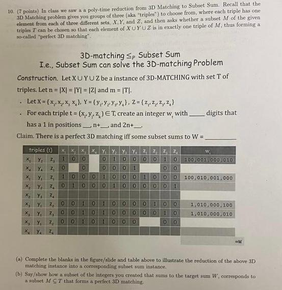 Solved 10. (7 points) In class we saw a in poly-time | Chegg.com