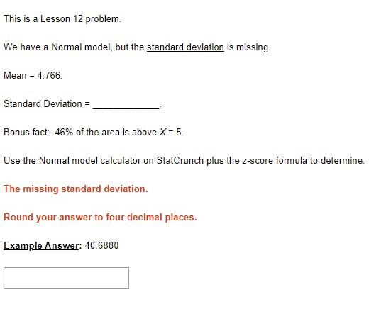 Solved This is a Lesson 12 problem. We have a Normal model, | Chegg.com