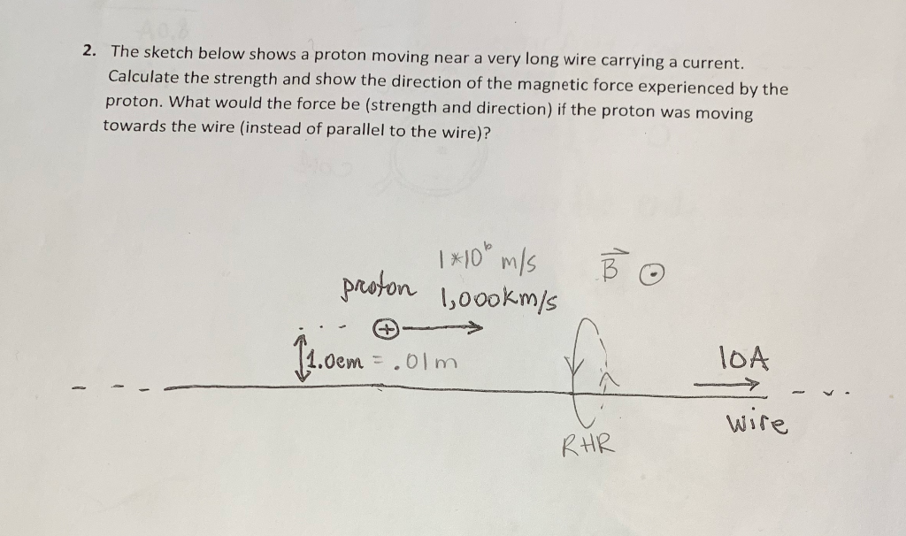 Solved 2. The sketch below shows a proton moving near a very | Chegg.com