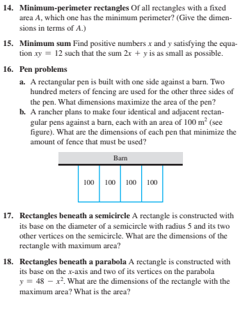 Solved 14 Minimum Perimeter Rectangles Of All Rectangles Chegg