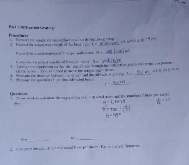 Solved Part 5 Diffraction Grating Procedure 1 Remove The