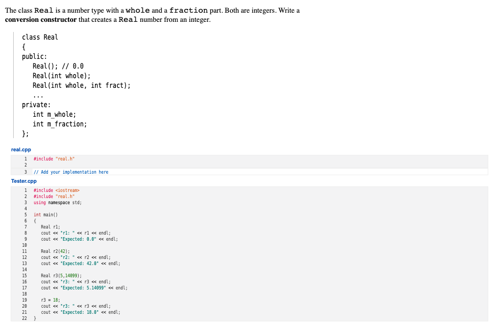 Solved The class Real is a number type with a whole and a | Chegg.com
