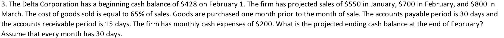 Solved 3. The Delta Corporation has a beginning cash balance | Chegg.com