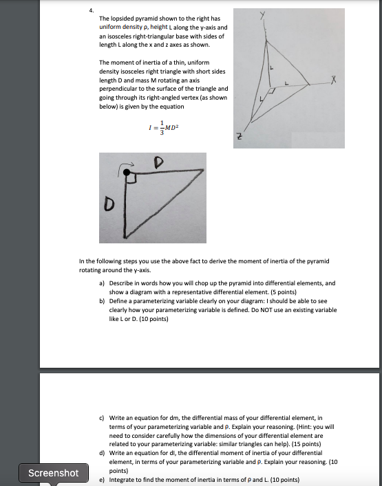 Solved The lopsided pyramid shown to the right has uniform | Chegg.com