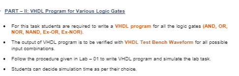Solved PART - II: VHDL Program for Various Logic Gates For | Chegg.com