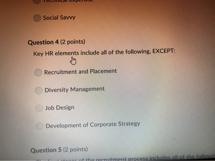 Solved Social Savvy Question 4 (2 points) Key HR elements | Chegg.com Solved Social Savvy Question 4 (2 points) Key HR elements | Chegg.com