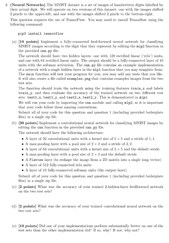 2. (Neural Networks) The MNIST dataset is a set of | Chegg.com