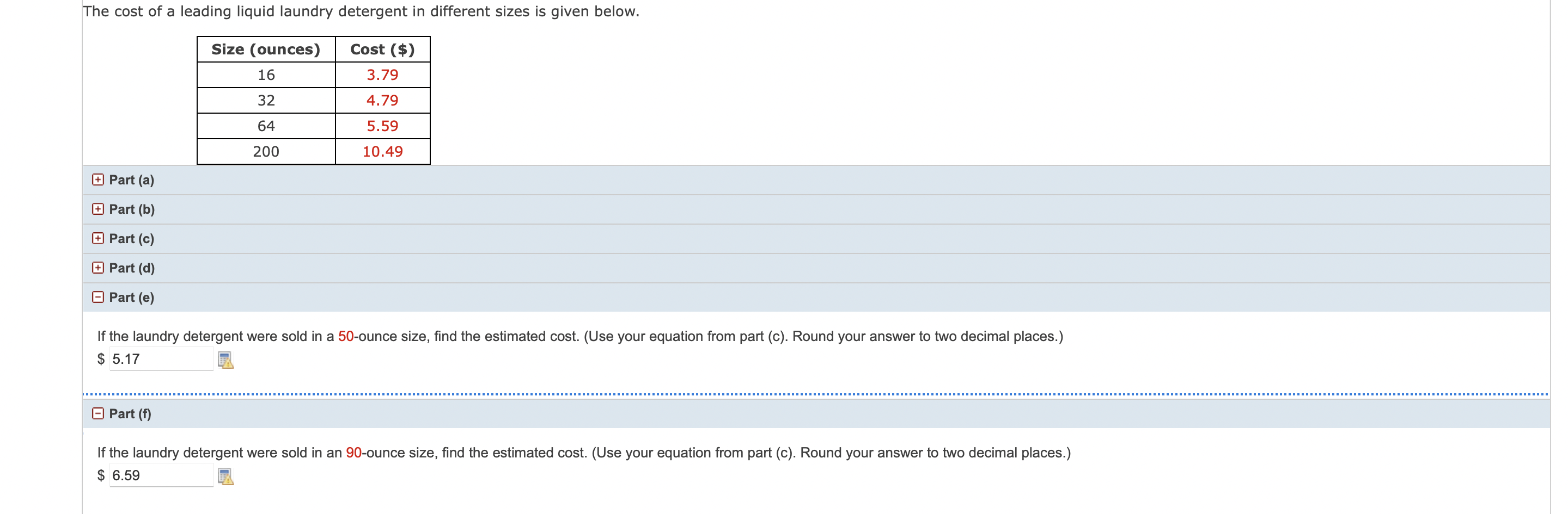Solved The cost of a leading liquid laundry detergent in | Chegg.com