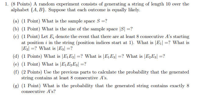 Solved (8 Points) A random experiment consists of generating | Chegg.com