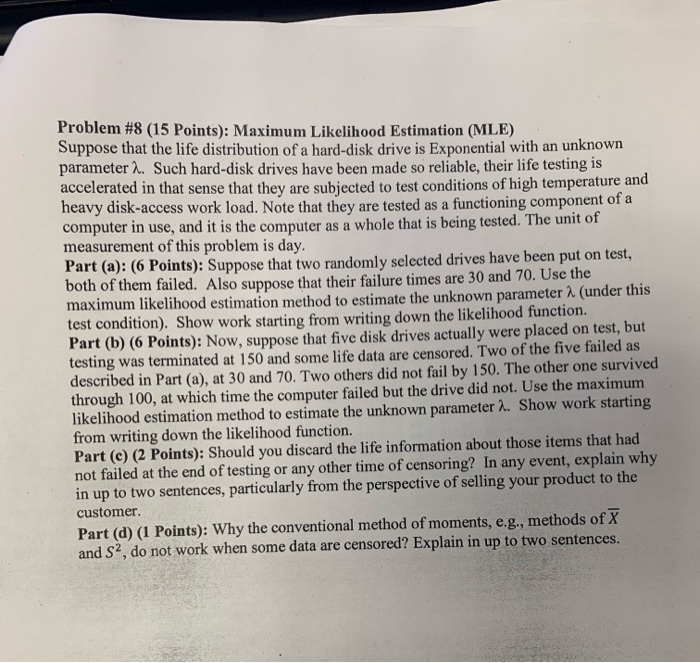 Solved Problem #8 (15 Points): Maximum Likelihood Estimation | Chegg.com