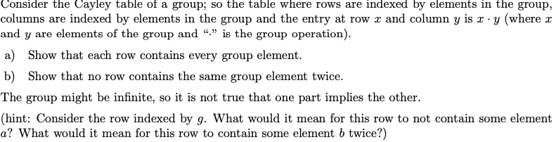 Solved a Consider the Cayley table of a group; so the table | Chegg.com
