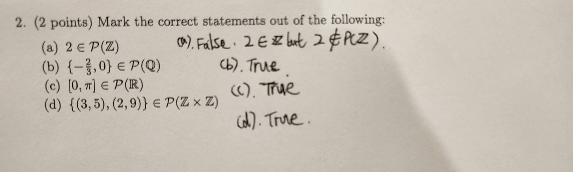 Solved 2. (2 points) Mark the correct statements out of the | Chegg.com