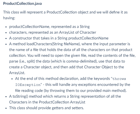 Solved This class will represent a ProductCollection object | Chegg.com