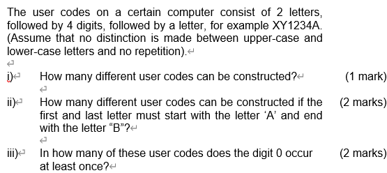Solved The user codes on a certain computer consist of 2 | Chegg.com