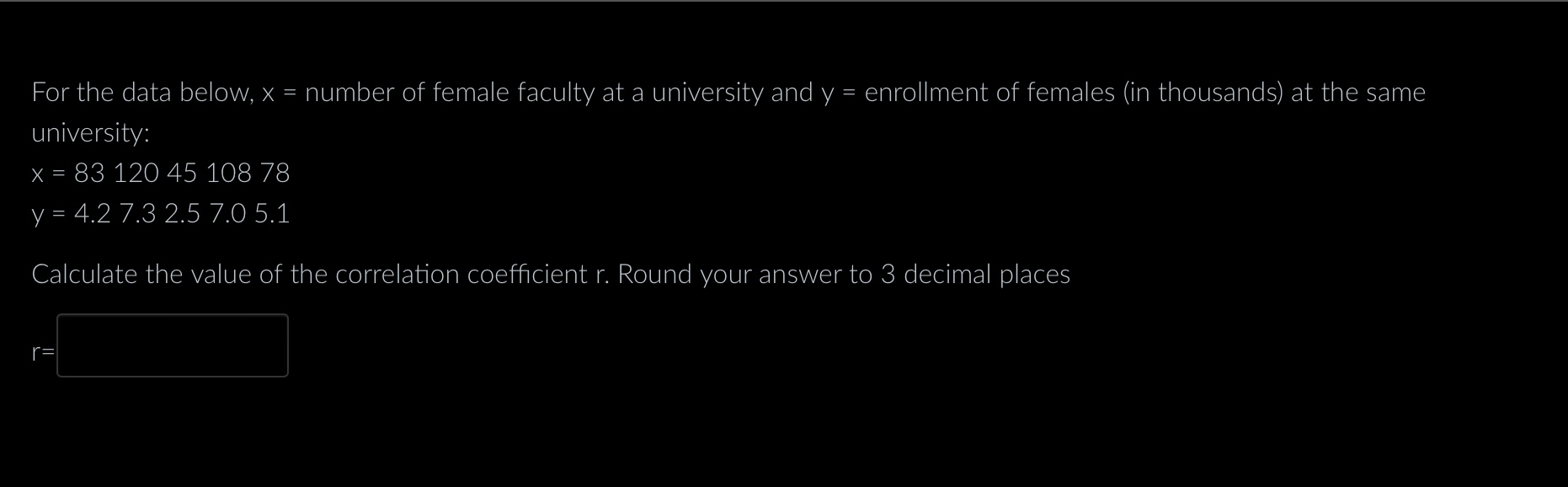Solved For the data below, x= number of female faculty at a | Chegg.com