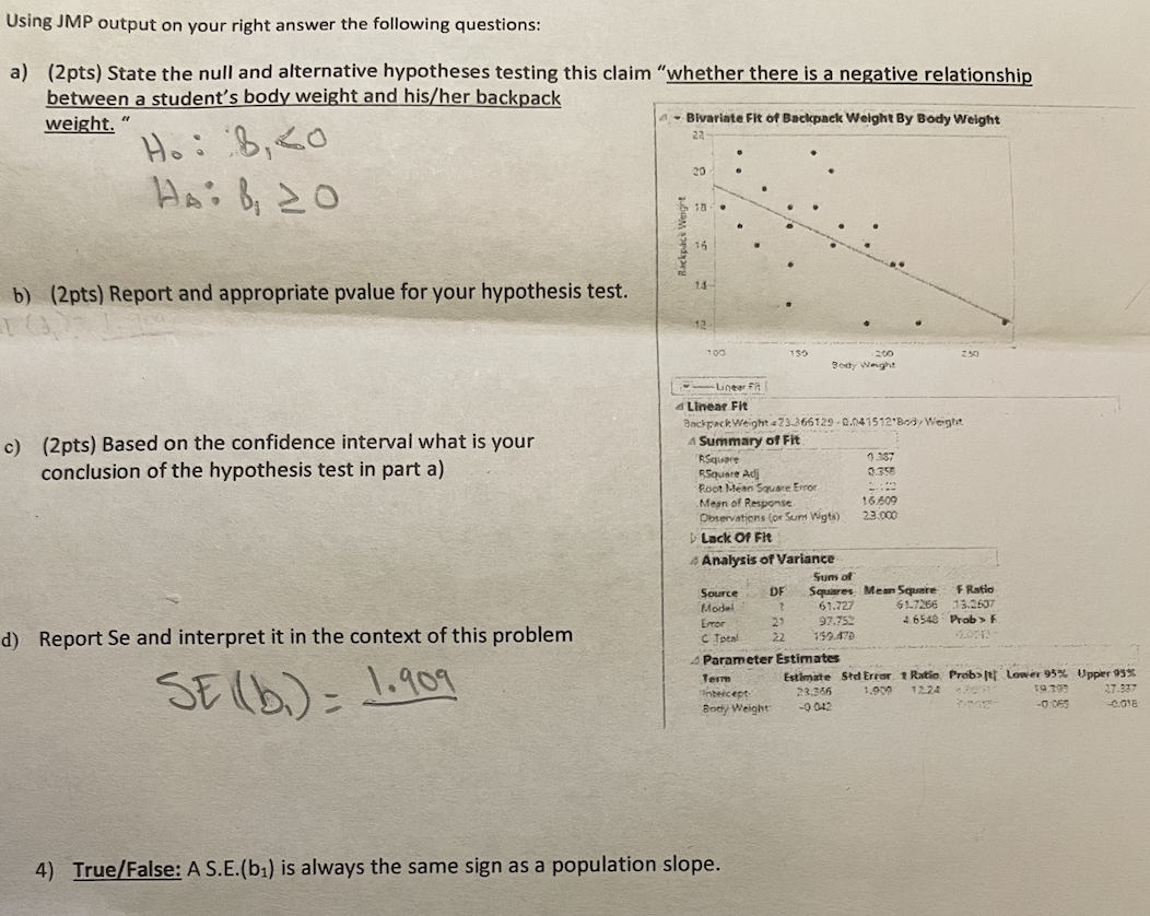 Solved Using JMP output on your right answer the following | Chegg.com