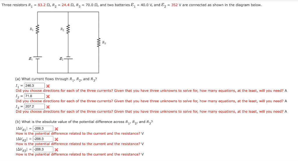 Solved Tree resistors R1=83.2Ω,R2=24.4Ω,R3=70.0Ω, and two | Chegg.com