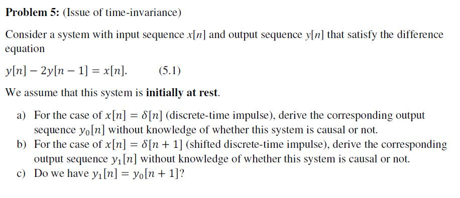 Solved Problem 5: (Issue of time-invariance) Consider a | Chegg.com