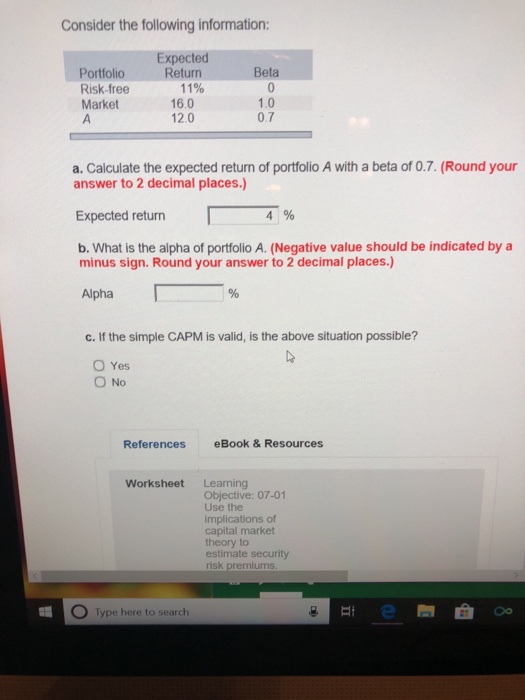 Solved Consider the following information: Expected Return | Chegg.com