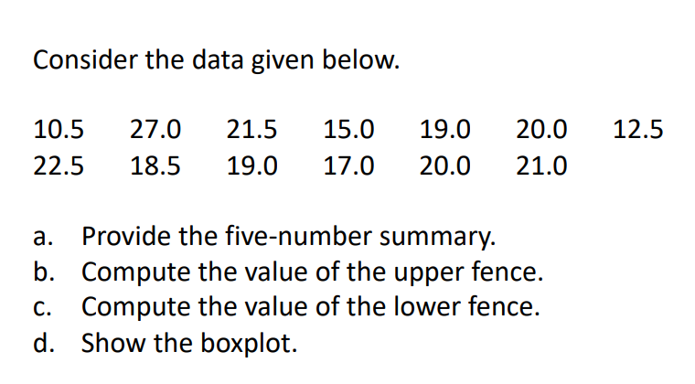 Solved Consider the data given below. a. Provide the | Chegg.com