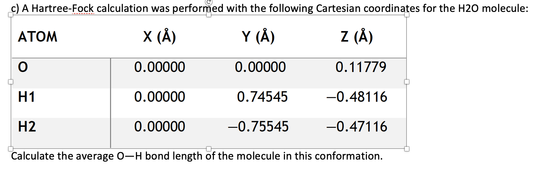 Solved c) A Hartree-Fock calculation was performed with the | Chegg.com