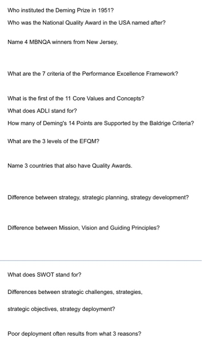 Solved Who instituted the Deming Prize in 1951? Who was the | Chegg.com