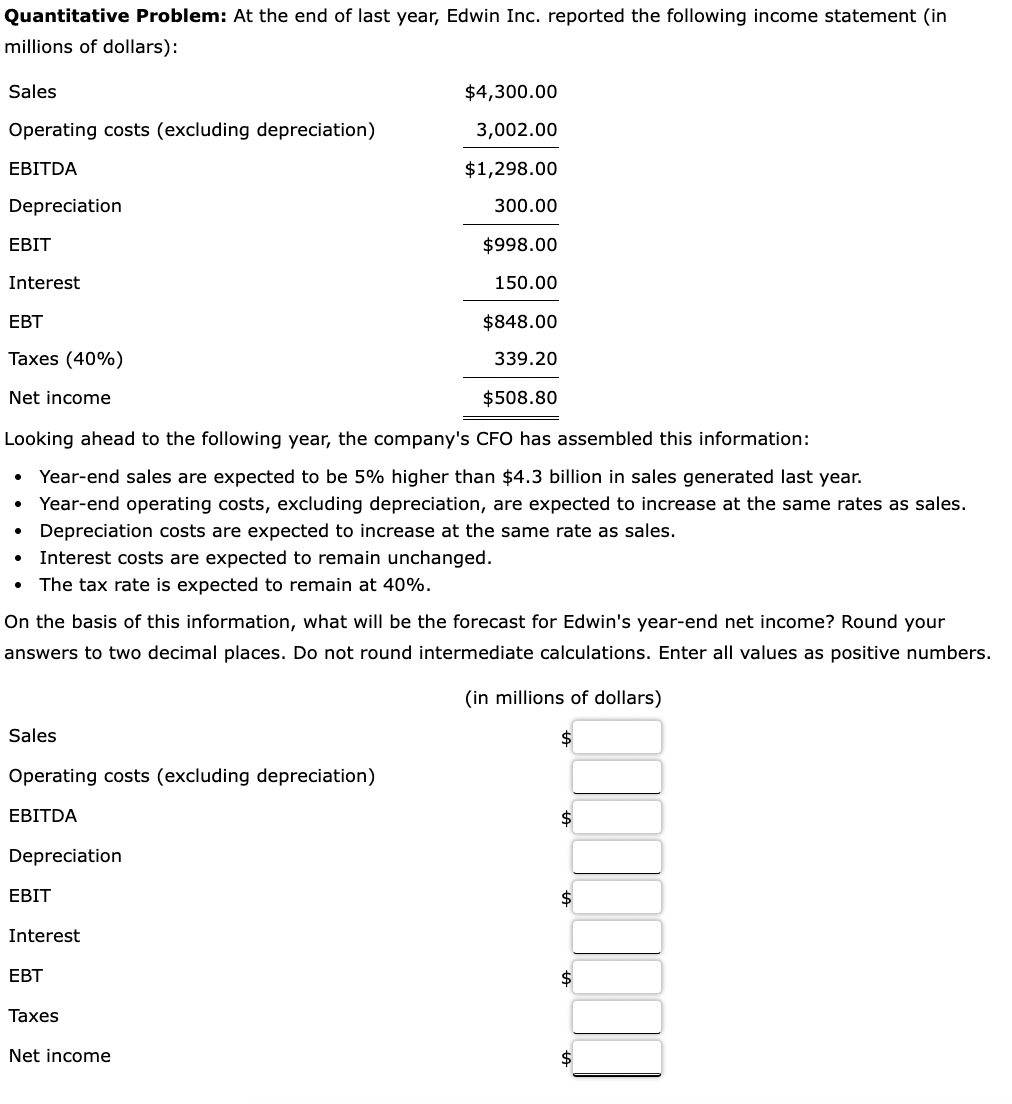 Solved Quantitative Problem: At the end of last year, Edwin | Chegg.com