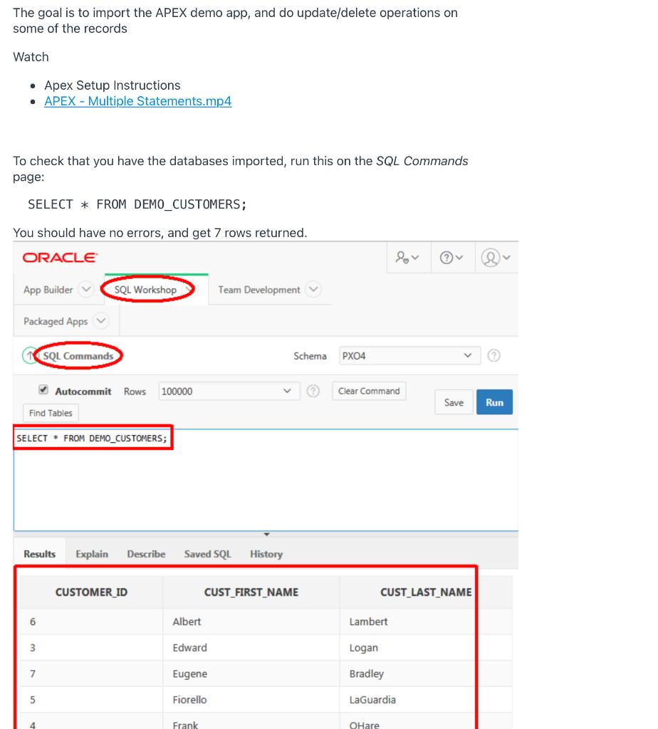 Solved The goal is to import the APEX demo app, and do | Chegg.com