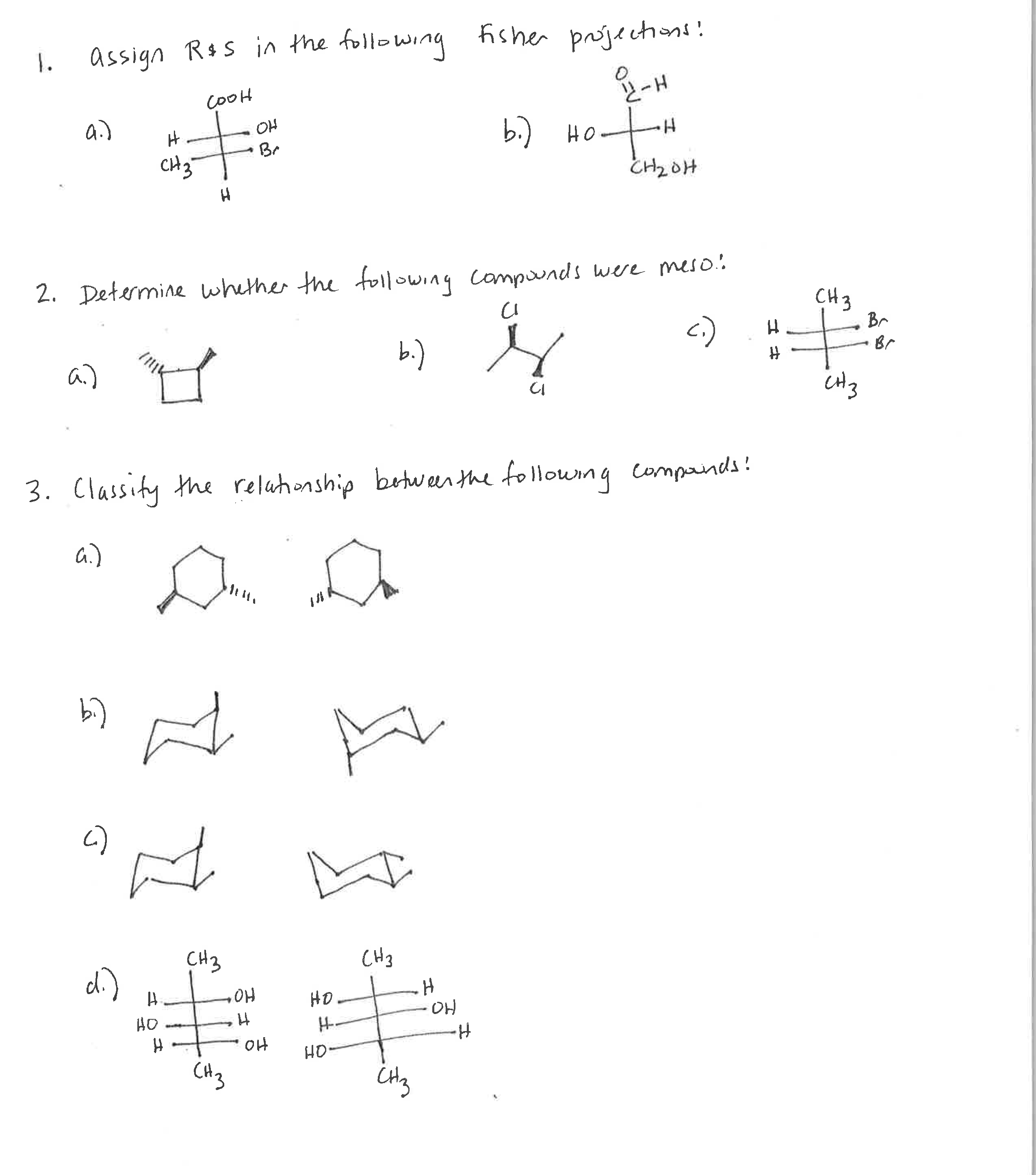 Solved Stereochemistry - R S Configuration & Fischer | Chegg.com