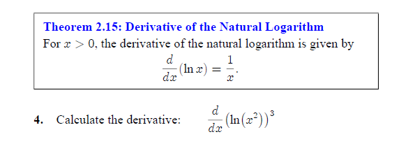 Solved Theorem 2.15: Derivative of the Natural Logarithm For | Chegg.com